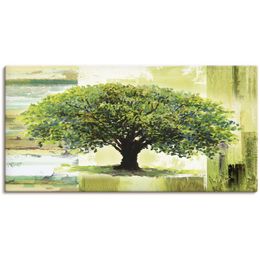Wandbild Artland "Frühlingsbaum auf abstraktem Hintergrund" Bilder Gr. B/H: 150 cm x 75 cm, Leinwandbild Bäume, 1 St., grün Kunstdrucke