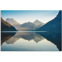 Wandbild Artland "Morgen am Traunsee" Bilder Gr. B/H: 120 cm x 80 cm, Alu-Dibond-Druck Gewässer Querformat, 1 St., blau Kunstdrucke