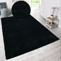 Hochflor-Teppich Home Affaire "Malin" Teppiche Gr. B/L: 240 cm x 320 cm, 43 mm, 1 St., schwarz Esszimmerteppiche Shaggy in Uni-Farben, einfarbig, leicht glänzend, besonders weich