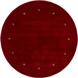 Wollteppich CarpetFine "Gabbeh Uni" Teppiche Gr. Ø 150 cm, 15 mm, 1 St., rot Orientalische Muster