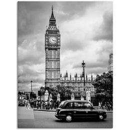 Wandbild Artland "London Taxi und Big Ben" Bilder Gr. B/H: 90 cm x 120 cm, Leinwandbild Gebäude Hochformat, 1 St., schwarz Kunstdrucke