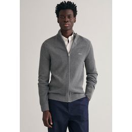 Strickjacke Gant "COTTON PIQUE ZIP CARDIGAN" Gr. XXL, grau (dark grey melange) Herren Strickjacken