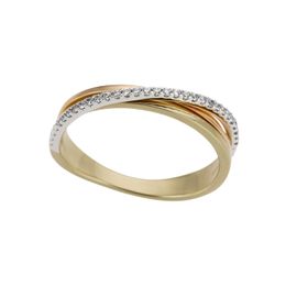 Goldring Firetti "Schmuck Geschenk Gold 585, tlw. mehrreihig, tricolor, massiv" Fingerringe Gr. 16, 0,12 ct P2 = erkennbare Einschlüsse, Gelbgold 585-Weißgold 585-Roségold 585-Diamanten, 4 mm, rosegold (gelbgoldfarben, weißgoldfarben, roségoldfarben, weiß) Damen Fingerringe