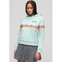 Kapuzensweatshirt Superdry "RAINBOW STRIPE LOGO HOODIE" Gr. M, grün (grey green) Damen Sweatshirts