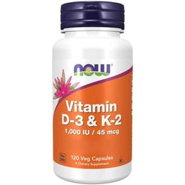 Now Foods, D-3 & K-2, 1,000 IU / 45 mcg, 120 Veggie Caps [2.150,00 EUR pro kg]