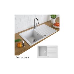 Bergström Granit Spüle Küchenspüle Einbauspüle Auflage Spülbecken Küche reversibel Weiß