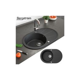 Bergström Granit Spüle Küchenspüle Einbauspüle Spülbecken+Drehexcenter+Siphon Schwarz