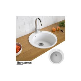 Bergström Granit Spüle Küchenspüle Einbauspüle Spülbecken+Drehexcenter+Siphon Weiß