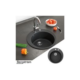 Bergström Granit Spüle Küchenspüle Einbauspüle Spülbecken+Drehexcenter+Siphon Schwarz