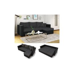 VICCO Ecksofa mit Schlaffunktion Sofa Couch Schlafsofa Bettfunktion Taschenfederkern Grau Schwarz