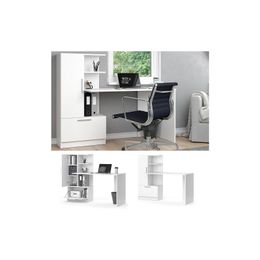 VICCO Arbeitstisch Schreibtisch Bürotisch Tomy Weiß 150x120 modern Computertisch PC-Tisch Arbeitszimmer Homeoffice Büromöbel Computermöbel Schrankschublade Schranktür Regalanbau