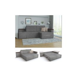 VICCO Ecksofa mit Schlaffunktion 240 x 160 cm Grau - Eckcouch Sofa Couch Schlafsofa Taschenfederkern