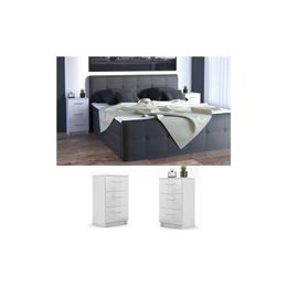 VICCO Nachtkommode Boxspringbett 2er Set 66cm hoch Nachtschrank Nachttisch Kommode weiß hochglanz