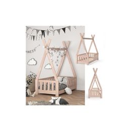 Vitalispa Kinderbett TIPI Indianer Bett Kinderhaus Holz Hausbett 70x140cm Natur