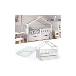 Vitalispa Design Kinderbett 140x70 Babybett Jugendbett mit Schublade Lattenrost Matratze