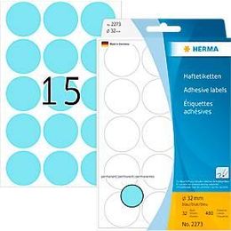 Herma Klebepunkte 2273, Ø 32 mm, selbstklebend, permanenthaftend, per Hand beschreibbar, 480 Stück auf 32 Blatt, FSC®-Papier, blau