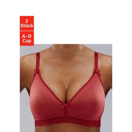 Petite Fleur Bralette-BH rot+weiß Gr. 70A. Mit Schleifen, Spitze. Ohne Bügel. Nachhaltig.