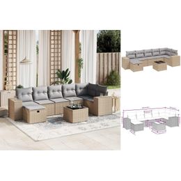 vidaXL Garten-Essgruppe 8-tlg Garten-Sofagarnitur mit Kissen Beige Polyrattan Lounge