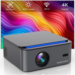 VISULAPEX Autofokus/Trapezkorrektur WiFi6 1080P Full HD 4K Unterstützt Heimkino Portabler Projektor (20000 lm