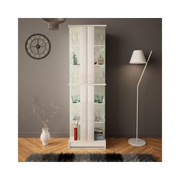 pressiode Bücherregal Vitrine Highboard Hochschrank Glasvitrine Regal mit LED 55cm hochglanz