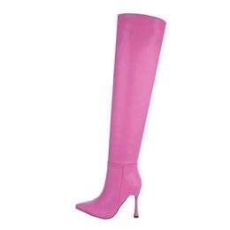 Ital-Design Damen Abendschuhe Party & Clubwear Overkneestiefel Pfennig-/Stilettoabsatz High-Heel Stiefel in Pink