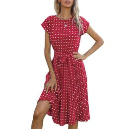 B.X Midikleid Damen sommer kleider Polka Dots Kurzarm Rundhalsausschnitt Midikleid A-Linie kleid