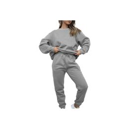 ZWY Freizeitanzug Einfarbiges Rundhals-Sweatshirt-Set für Damen mit langen Hosen