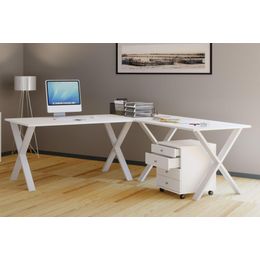 Vcm Eck-Schreibtisch "Lona" 190x190x50 X-Füße Weiß/Weiß