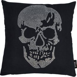 done.® Dekokissen Stone Skull, mit Totenkopf-Applikation, Kissenhüle mit Füllung, 1 Stück, grau|schwarz