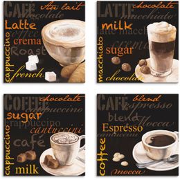 Artland Leinwandbild Cappuccino Macchiato Coffee Espresso, Getränke (4 St), 4er Set, verschiedene Größen, schwarz