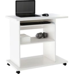 Inosign Computertisch LOKVE, Laptoptisch, Schreibtisch, rollbar, Tastaturauszug, Towerfach, Druckerfach, Höhe 75 cm, weiß