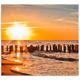 Artland Küchenrückwand Schöner Sonnenuntergang am Strand, (1-tlg), Alu Spritzschutz mit Klebeband, einfache Montage, orange