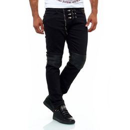 KINGZ Slim-fit-Jeans mit extravagantem Schrauben-Detail, schwarz