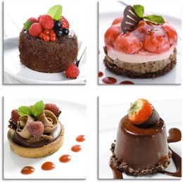Artland Leinwandbild Kuchen & Desserts, Süßspeisen (4 St), 4er Set, verschiedene Größen, braun