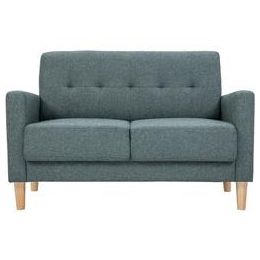Miliboo Skandinavisches Sofa 2-Sitzer aus graugrünem Stoff und hellem Holz MOON