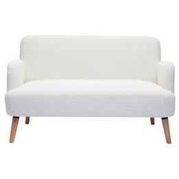 Miliboo Skandinavisches Sofa 2-Sitzer aus weißem Stoff mit Bouclé-Wolleffekt und hellem Holz ISKO