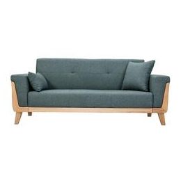 Miliboo Skandinavisches Sofa 3-Sitzer aus graugrünem Stoff und hellem Holz FJORD
