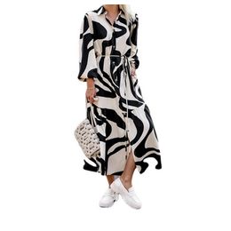 TZTA Trading UG Druckkleid Damen Herbst Hemd Petticoat-Kleid Shirtkleid Maxikleid Blusenkleid