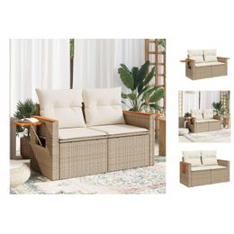 vidaXL Gartenbank Gartensofa mit Kissen 2-Sitzer Beige Polyrattan