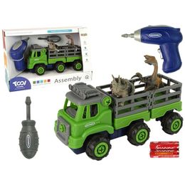 LEAN Toys Kinder-Werkzeug-Set Dinosaurier-Schraubenzieher LKW Transport Lastwagen Bohrer Set Auto