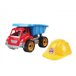LEAN Toys Kinder-Werkzeug-Set Kipper Helm Auto Muldenkipper Fahrzeug Spielzeug Lastwagen LKW Set