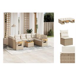 vidaXL Garten-Essgruppe 10-tlg Garten-Sofagarnitur mit Kissen Beige Polyrattan Lounge