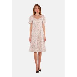 Tooche Sommerkleid Creme Flower Kurze Ballonärmel