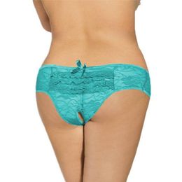 Lau-Fashion Panty-Ouvert Offen Spitze Blumen Transparent Unterhose Slip Dessous S M L XL