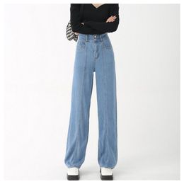 RUZU UG Straight-Jeans Dünne Jeanshosen mit hoher Taille sehen schlank und schmal aus