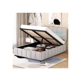 Ulife Polsterbett Modernes Doppelbett LED Beleuchtung hydraulisches Stauraumbett