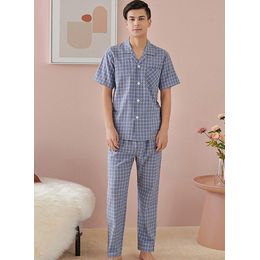 ZWY Spitzenkleid Frühlings- und Sommer-Paar-Pyjama-Set mit kurzen Ärmeln und Karomuster