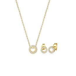 Schmuckset Elli DIAMONDS "Kette Ohrstecker Diamant(0.215 ct.)375 Gelbgold" Schmuck-Sets Gr. OneSize, goldfarben (gold, weiß) Damen Schmucksets