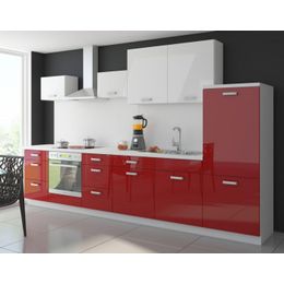 Küchen-Preisbombe Küchen-Preisbombe Küchenzeile Color 340 cm Küche Küchenblock Einbauküche in Hochglanz Rot / Weiss