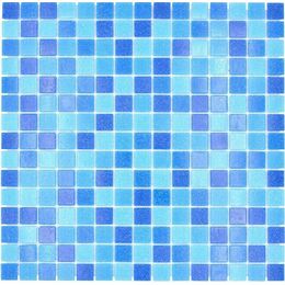 Mosani Bodenfliese Glasmosaik Mosaikfliesen mix blau glänzend / 10 Mosaikmatten